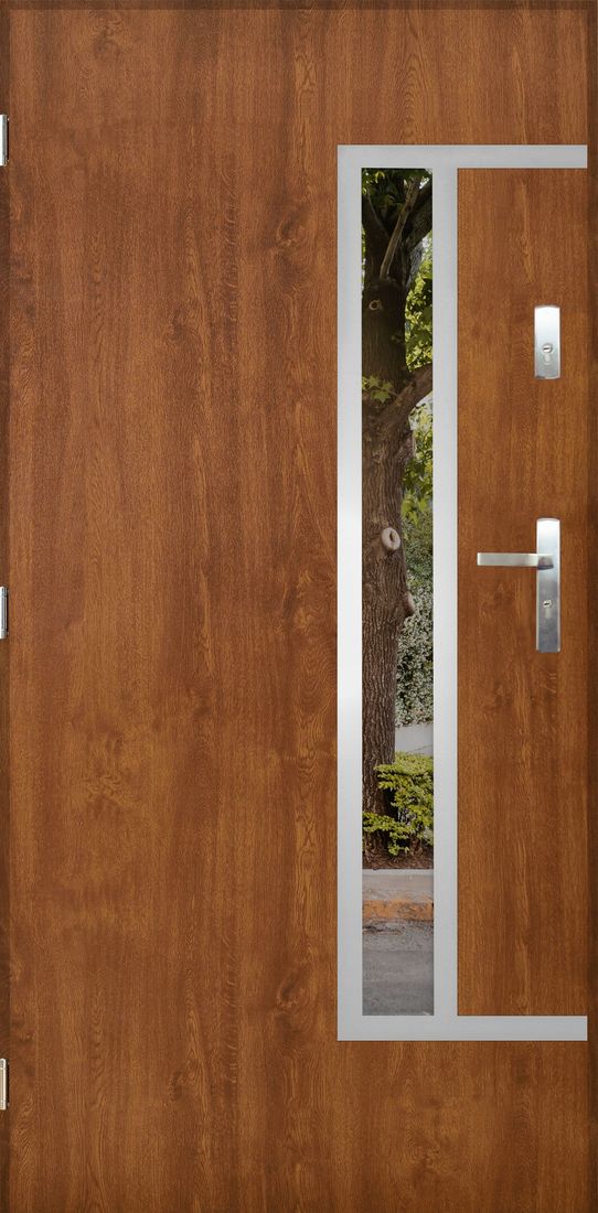 Drzwi zewnętrzne z lustrem W-8 INOX 100 Złoty dąb – 185521568 - ERLI.pl