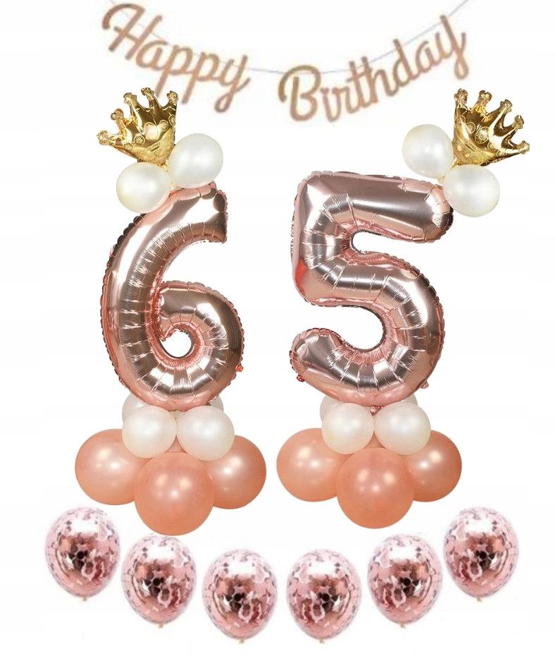 ZESTAW BALONY 65 URODZINY sześćdziesiąte ROSE GOLD różowe złoto ...