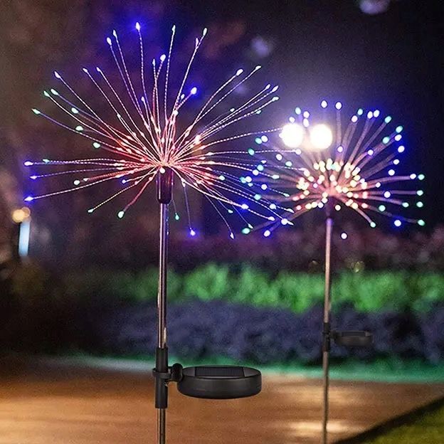 2x Lampa solarna LED dmuchawiec fajerwerki wbijana ogrodowa RGB kolorowa - ERLI.pl