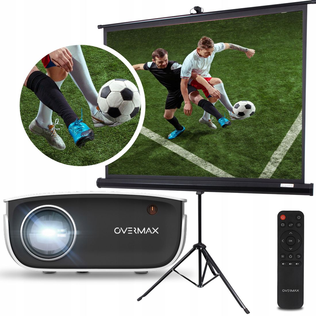 DOMOWY RZUTNIK PROJEKTOR LED FullHD + Ekran Projekcyjny na Statywie 60 ...