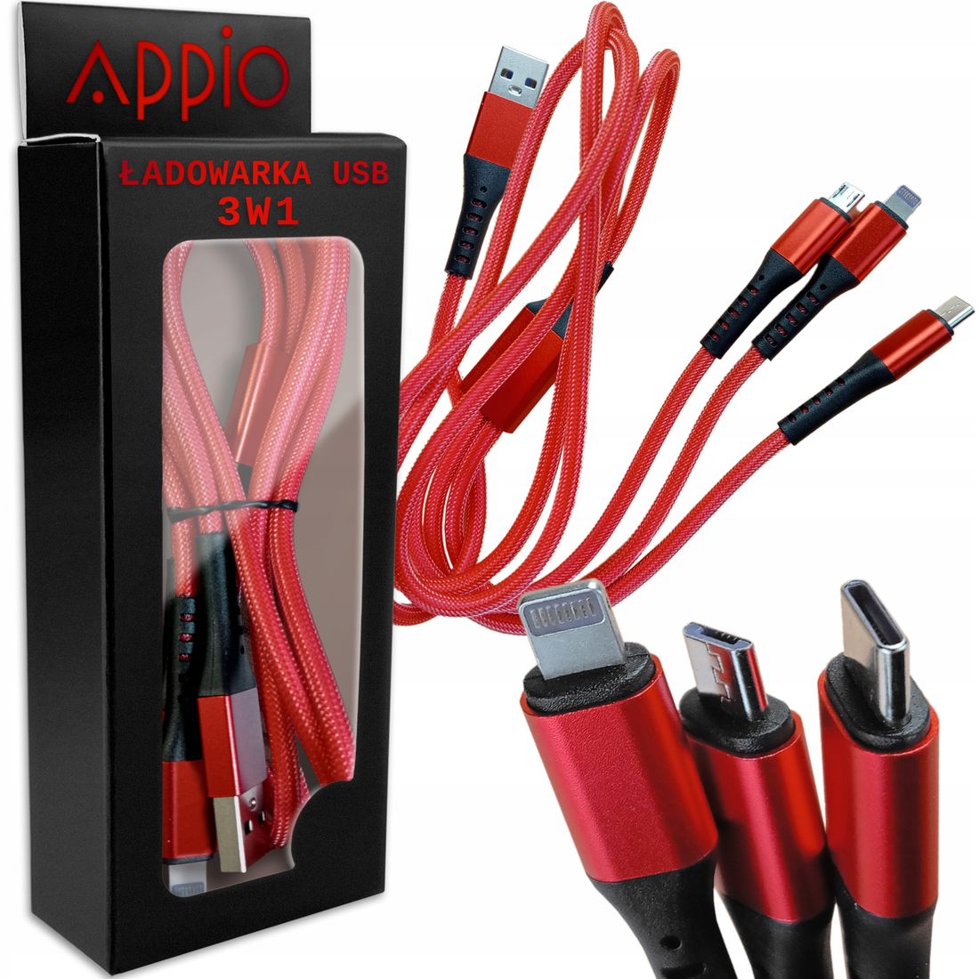 KABEL 3W1 Ładowarka USB - MICRO LIGHTNING TYPE-C - ERLI.pl