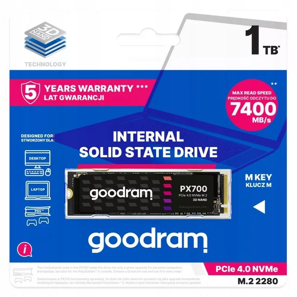 Dysk SSD 1TB GoodRam PX700 M.2 PCIe NVMe Gen4 x4 7400 MB/s - ERLI.pl