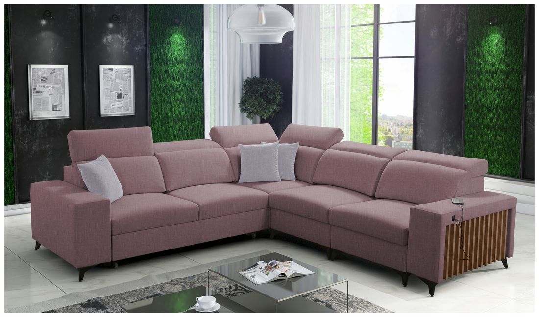 Nowoczesny narożnik z lamelami kanapa rozkładana od BRATTEX BARTONE III ...