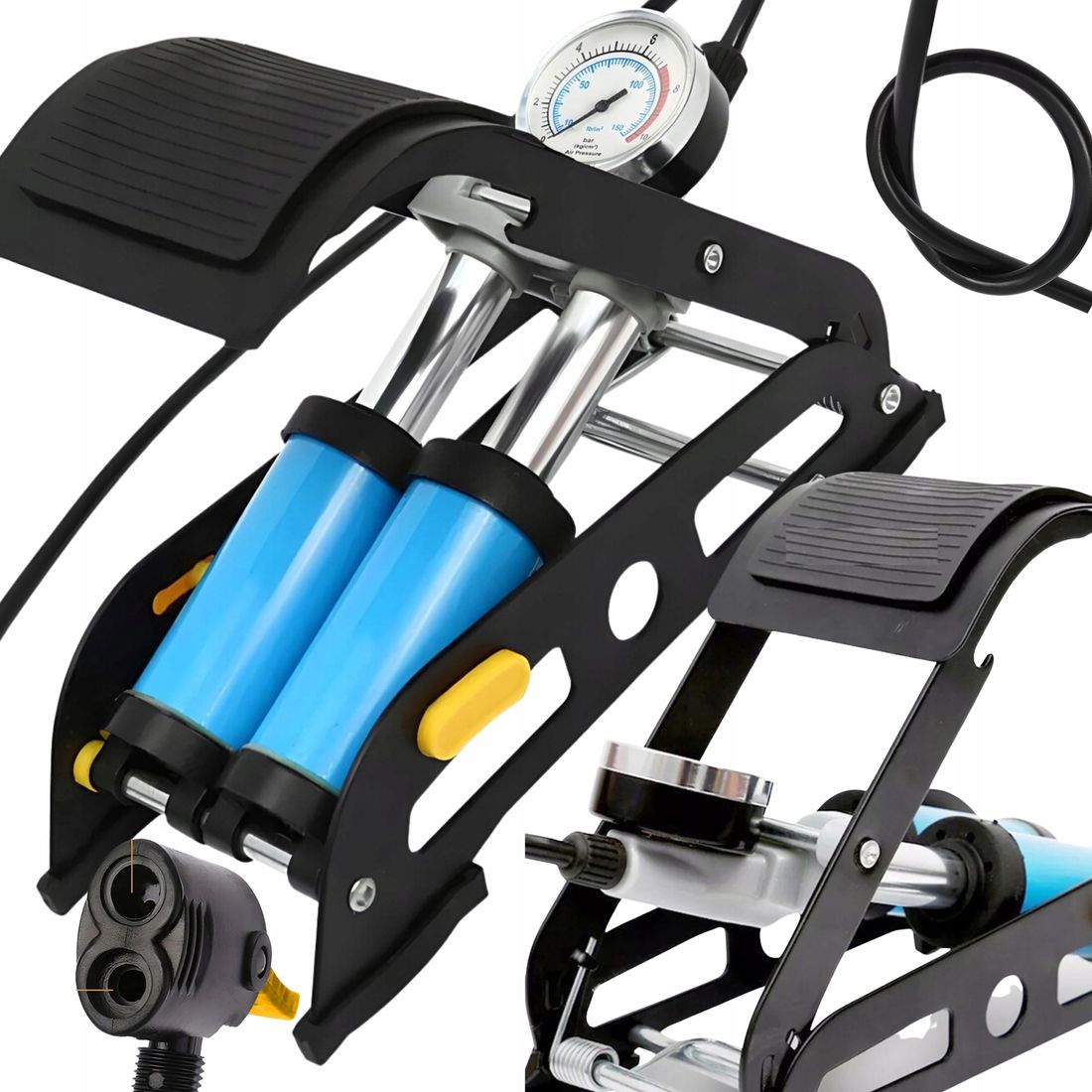 POMPKA SAMOCHODOWA ROWEROWA NOŻNA DWUTŁKOWA MOCNA – 187576407 - ERLI.pl