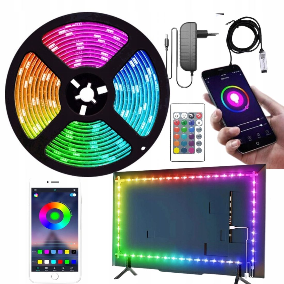 TAŚMA LED RGB BLUETOOTH USB TV WODOODPORNA MOBILNA – 187578004 - ERLI.pl
