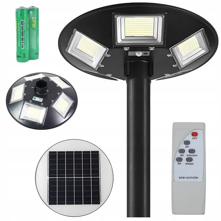 LATARNIA OGRODOWA LAMPA SOLARNA NA SŁUP MOCNA PANEL ULICZNA UFO - ERLI.pl