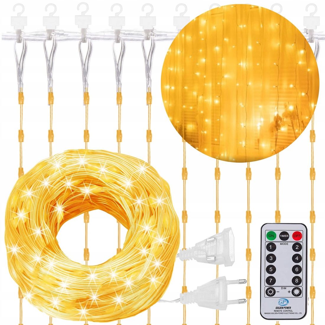 KURTYNA ŚWIETLNA SOPLE 300 led NA PRĄD 3x3m lampki GIRLANDA pilot ...