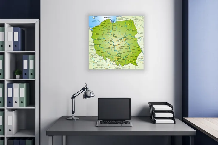 TABLICA KORKOWA MAPA POLSKI Po Polsku MIASTA WOJEWÓDZTWA 90x90 PINEZKI ...