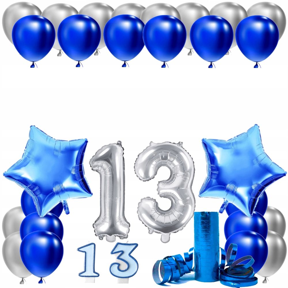 ZESTAW BALONY NA 13 URODZINY LAT NIEBIESKI 13 ROCZNICA ŚLUBU 100 CM ...
