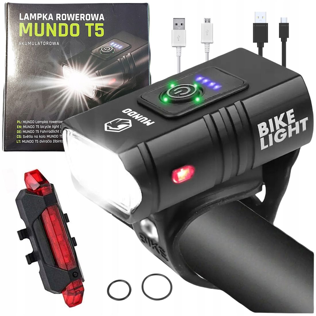 LAMPKA ROWEROWA PRZEDNIA TYLNA LAMPKI ROWEROWE DO ROWERU USB LED ZESTAW - ERLI.pl