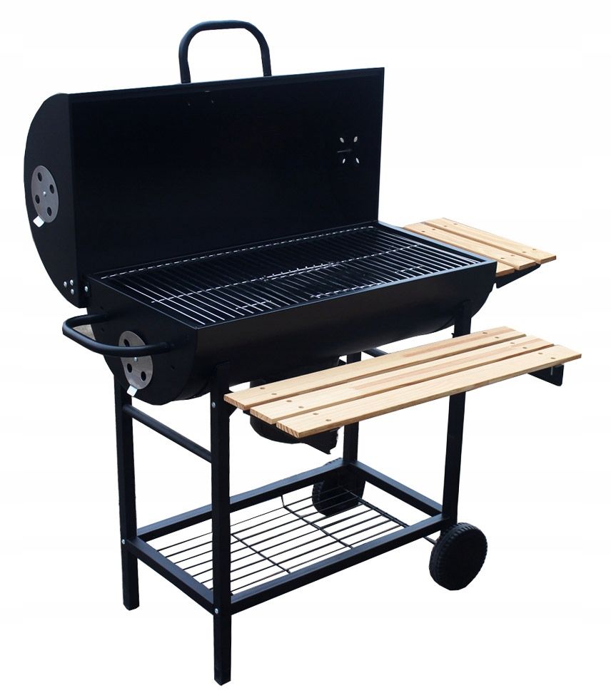 GRILL OGRODOWY DUŻY BBQ WĘGLOWY 3 RUSZTY Z POKRYWĄ TERMOMETR 71x36 cm ...