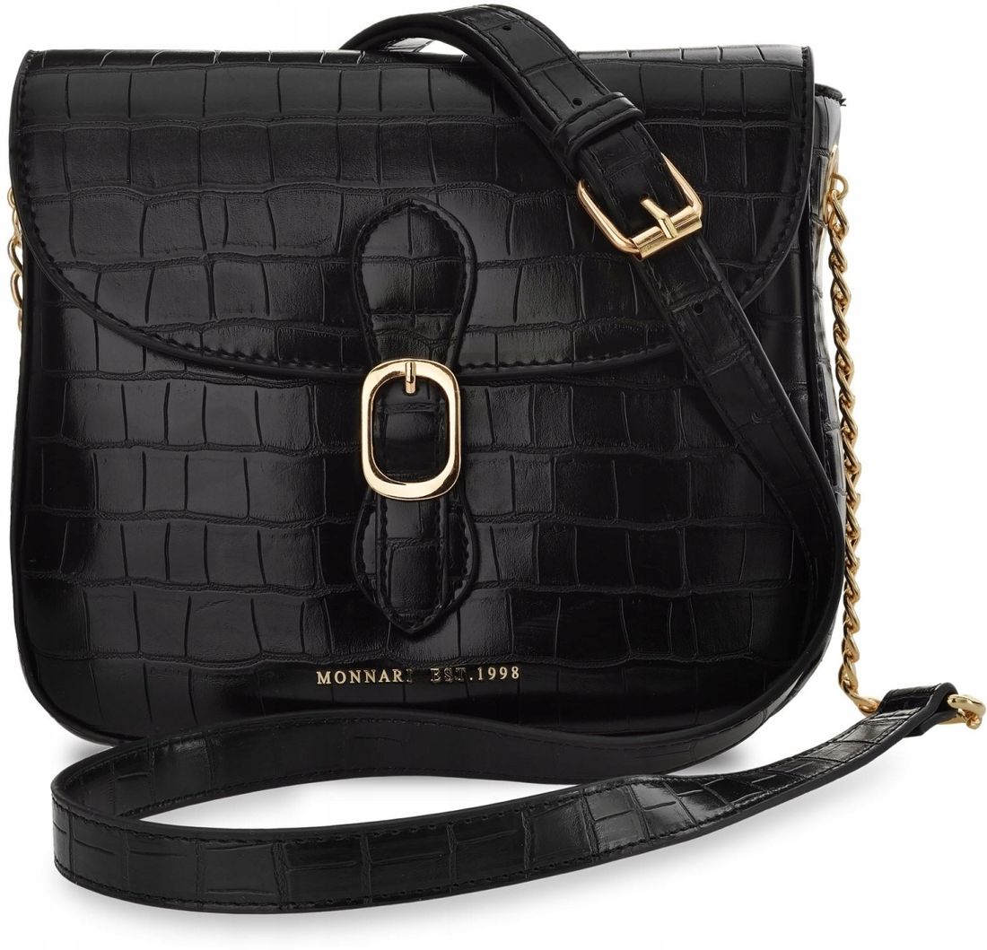 MONNARI Torebka Damska LISTONOSZKA Crossbody Wąż Croco Logo Czarna Premium – 213600356 - ERLI.pl