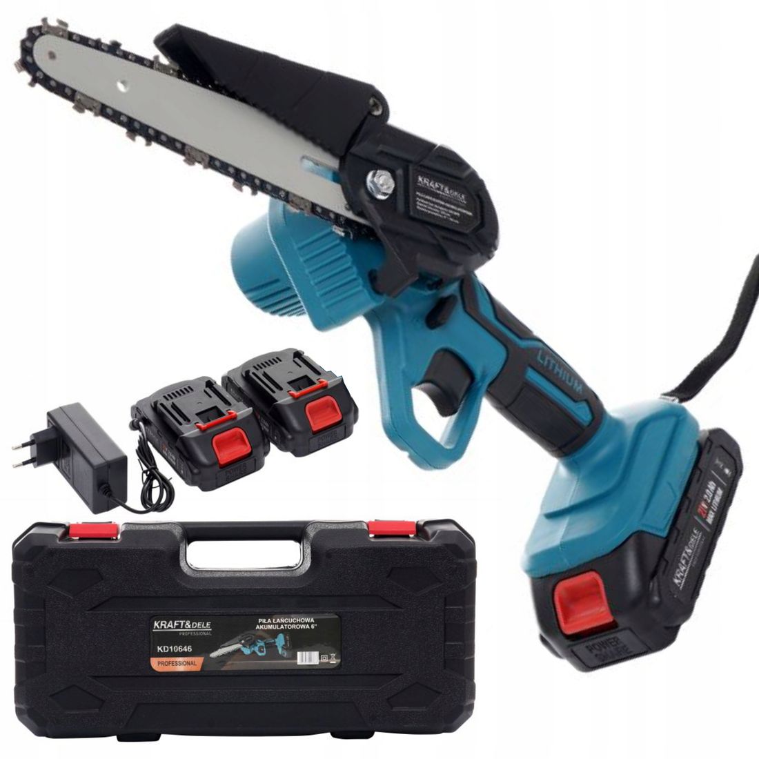 MINI PIŁA ŁAŃCUCHOWA PILARKA 6" AKUMULATOROWA 2xAKU DO DREWNA GAŁĘZI ...