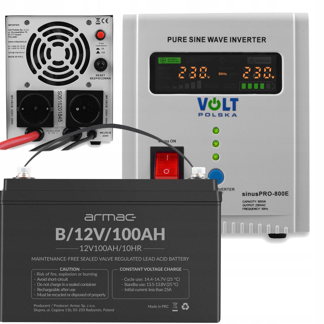 ZASILACZ AWARYJNY UPS Volt Polska 800E + AKUMULATOR AGM 100Ah DO PIECA ...