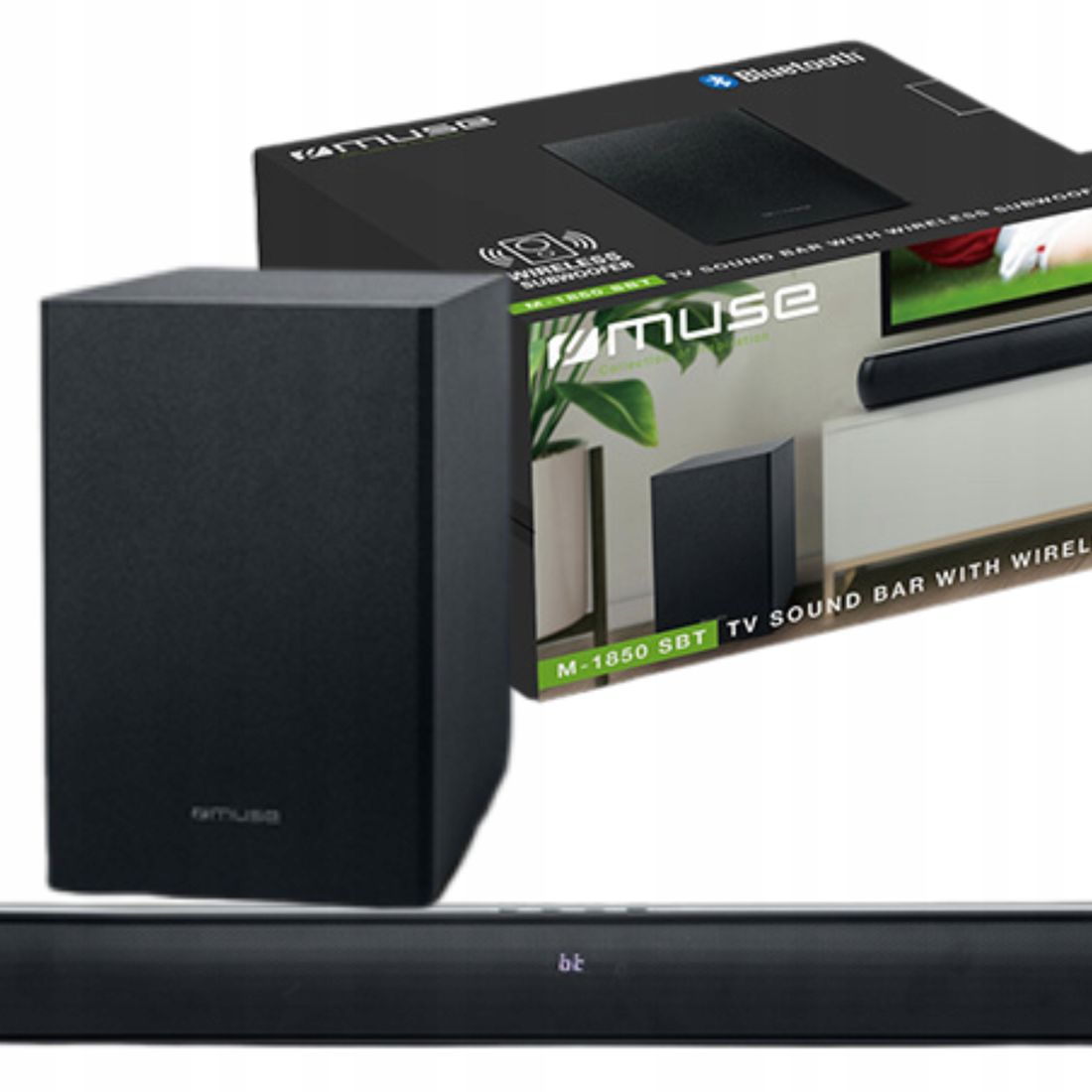 MOCNY SOUNDBAR 2.1 + SUBWOOFER 200W GŁOŚNIK DO TV MUSE M-1850SBT - ERLI.pl