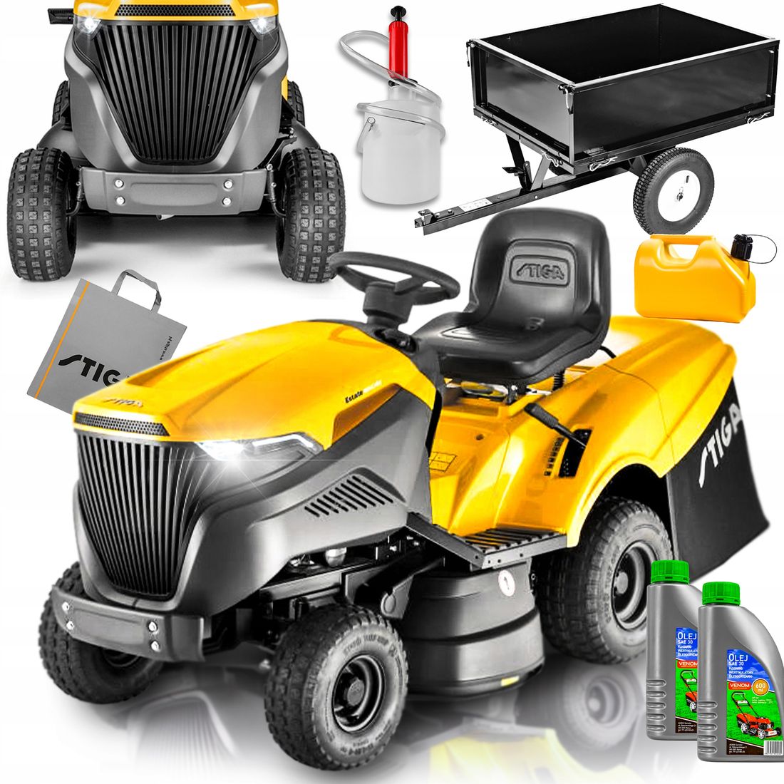 TRAKTOREK STIGA OGRODOWY TRAKTOR ST600 18,5 KM 92CM ŚWIATŁA LED ZESTAW ...