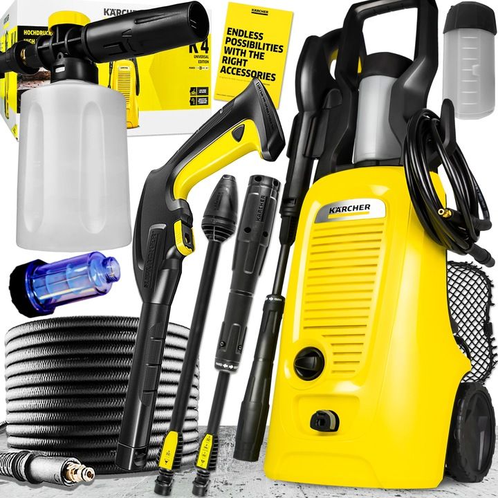 NAJNOWSZA MYJKA CIŚNIENIOWA KARCHER K4 POTĘŻNA MOC 1800W ZESTAW +PIANOWNICA – 194918643 - ERLI.pl
