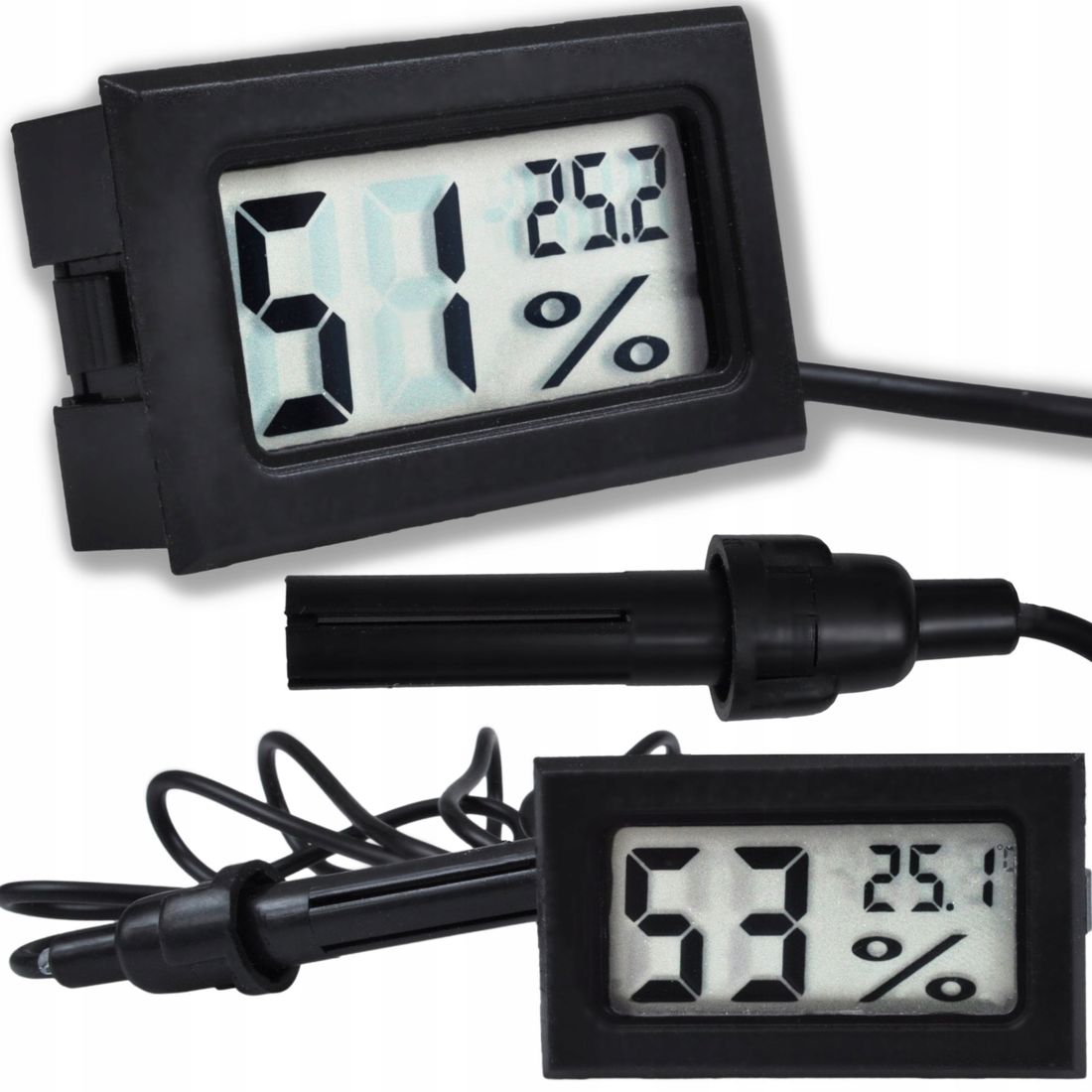 HIGROMETR TERMOMETR Z SONDA HUMIDOR DO TERRARIUM Z WYŚWIETLACZEM LCD ...