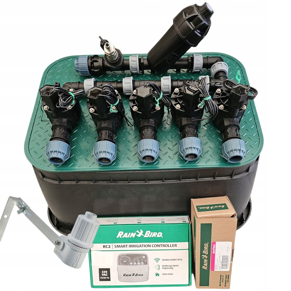 Zestaw Rain Bird HV 5 sekcji z filtrem HV RC2 WiFi Czujnik Studzienka ...