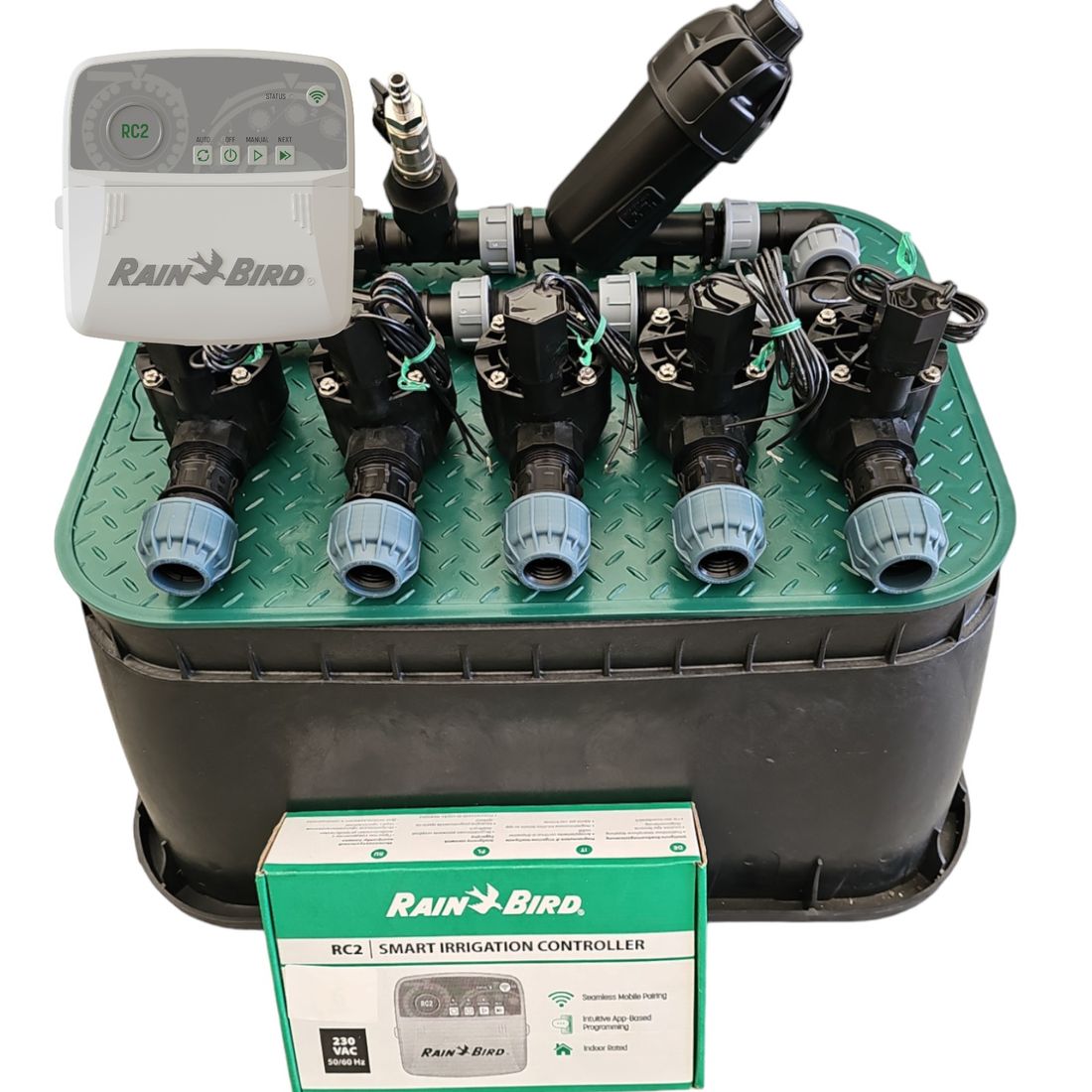 Zestaw Rain Bird 5 sekcji z filtrem HV Sterownik RC2 WiFi Studzienka PE 25 – 164932194 - ERLI.pl