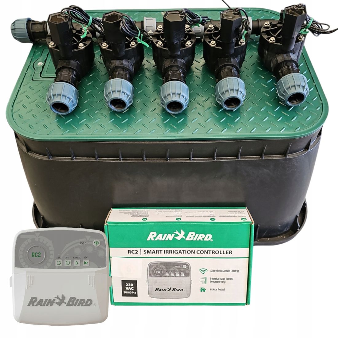 Zestaw Rain Bird HV 5 sekcji Kolektor Sterownik RC2 z WiFi Studzienka PE 20 – 164563926 - ERLI.pl