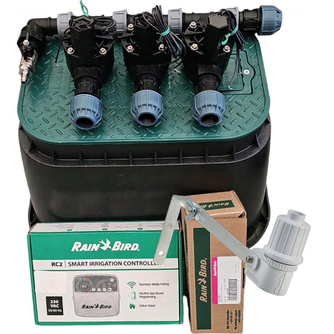 Zestaw Rain Bird 3 sekcje kompresor RainBird Sterownik RC2 WiFi Czujnik ...