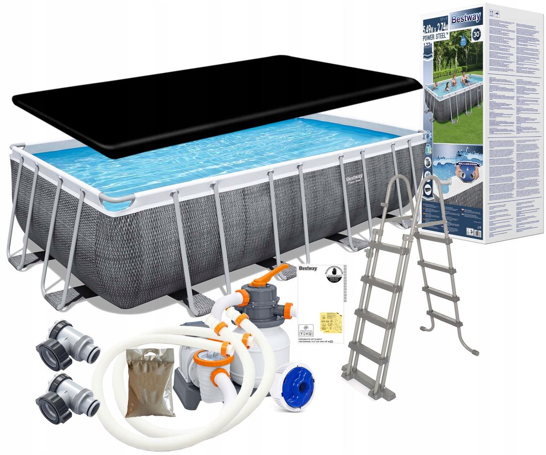 BASEN OGRODOWY STELAŻOWY 549x274x122cm POMPA PIASKOWA BESTWAY 56998 - ERLI.pl