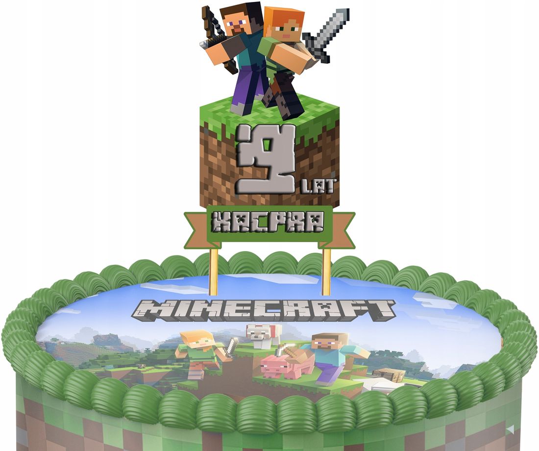 Topper Urodzinowy na TORT MINECRAFT + Imie + Wiek! – 196501475 - ERLI.pl