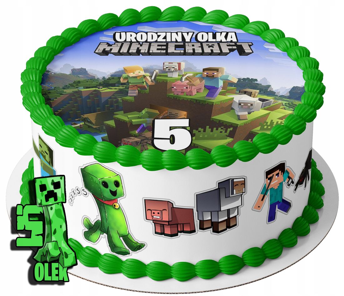 OPŁATEK NA TORT MINECRAFT + POSTACIE + 2x GRATIS – 196505555 - ERLI.pl