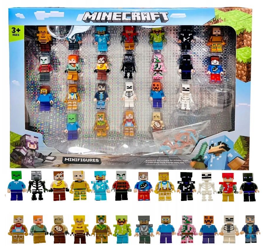 DUŻY ZESTAW XXL FIGUREK MINECRAFT 24 FIGURKI + AKCESORIA KLOCKI LUDZIKI ...