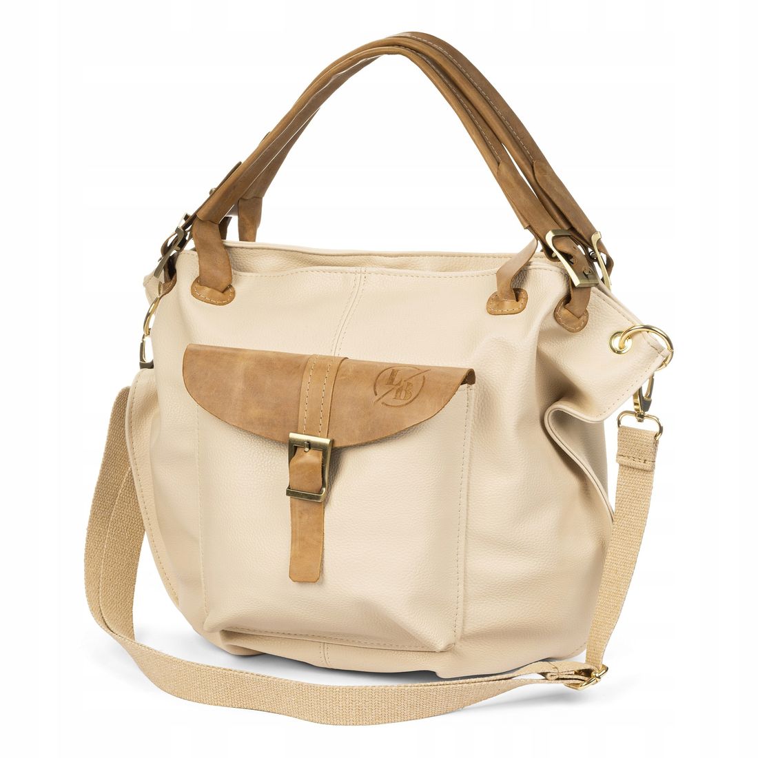TOREBKA DAMSKA LAURA BIAGGI SHOPPER BAG NA RAMIĘ SKÓRA BEŻOWA Z PASKIEM A4 – 197294619 - ERLI.pl