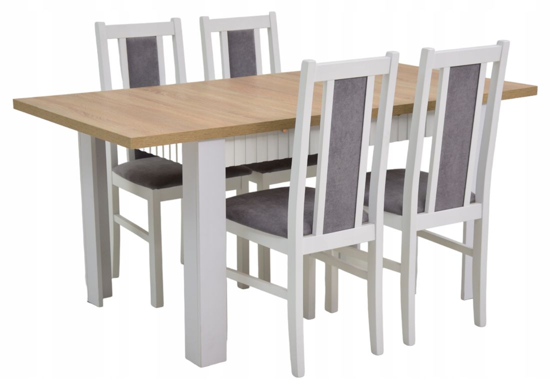 STÓŁ Z KRZESŁAMI 4 Krzesła Stół Rozkładany 80x120/160cm Do Salonu Biały ...