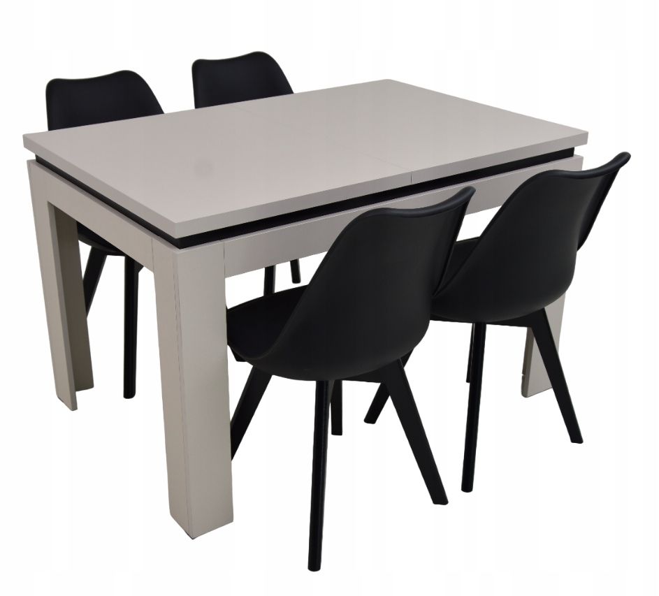 STÓŁ ROZKŁADANY 80x120/160cm KASZMIR + 4 KRZESŁA skandynawskie CZARNE ...