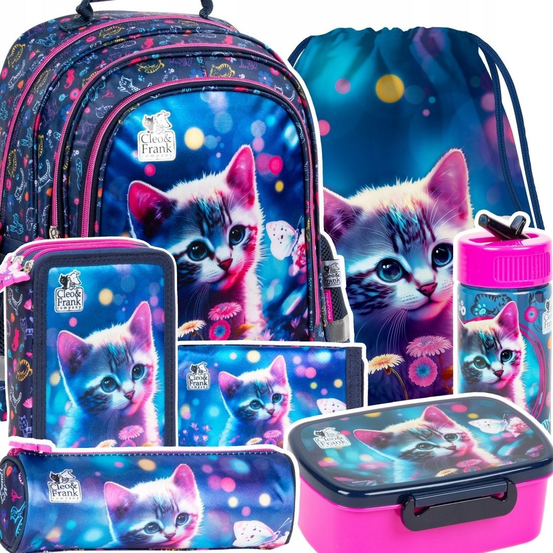 PLECAK SZKOLNY KOTKI DO 1 KLASY PODSTAWÓWKI DLA DZIEWCZYNEK KOMPLET 6w1 - ERLI.pl