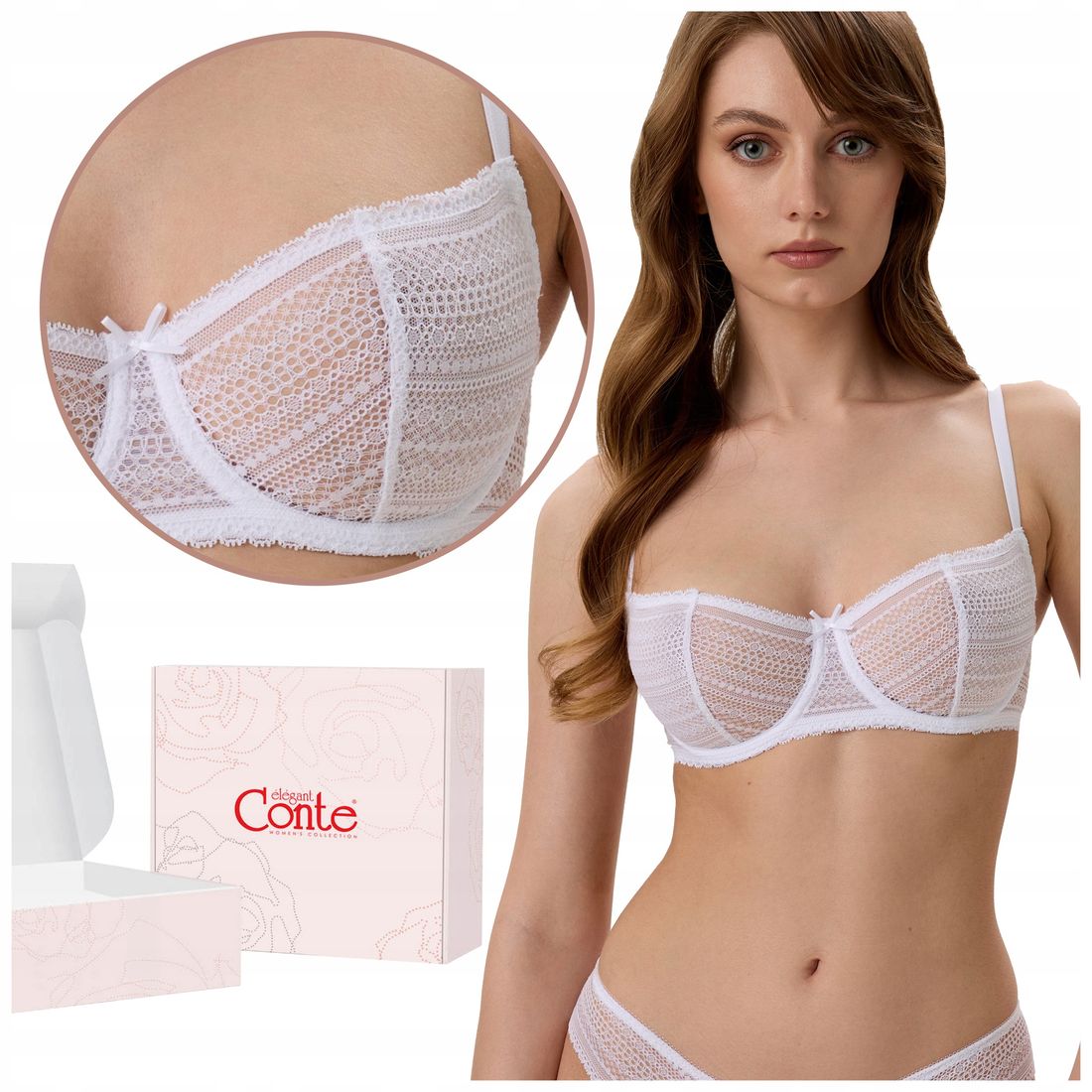Biustonosz Balkonetka koronkowy stanik Soft Conte RB6089 biały 75D – 198918770 - ERLI.pl