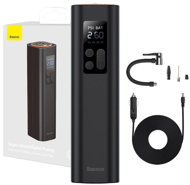 BASEUS MINI INFLATOR PUMP MOCNY KOMPRESOR SAMOCHODOWY SPRĘŻARKA POMPKA ...