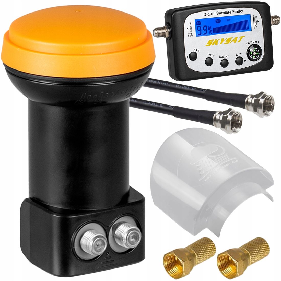 ZESTAW KONWERTER SATELITARNY TWIN 4K MIERNIK OSŁONA POGODOWA KABEL F VAYOX - ERLI.pl