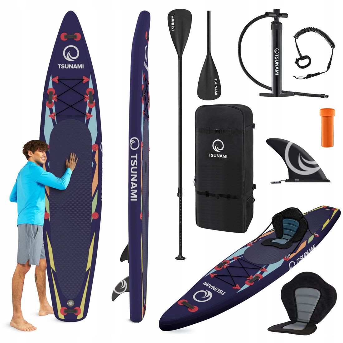 DESKA SUP DMUCHANA DO PŁYWANIA POMPOWANA AKCESORIA PLECAK TSUNAMI 380 ...