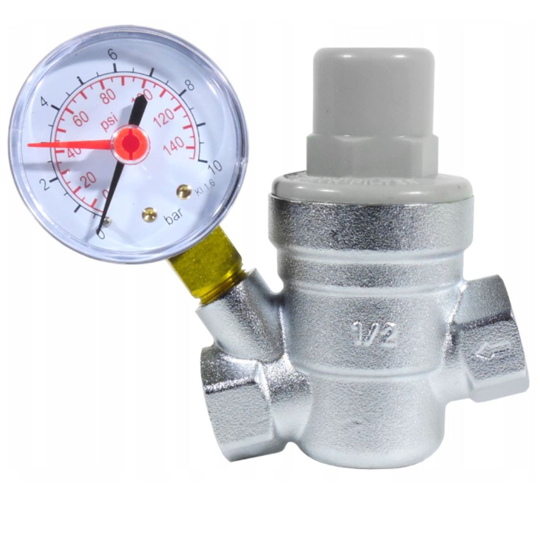 REDUKTOR REGULATOR CIŚNIENIA WODY Z MANOMETREM FI 1/2'' DN15 MOSIĘŻNY FILTR – 142621475 - ERLI.pl
