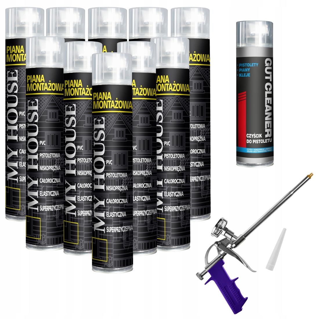 PIANKA MONTAŻOWA PISTOLETOWA DO OKIEN DRZWI PIANA CZYŚCIK PISTOLET ZESTAW – 187276874 - ERLI.pl