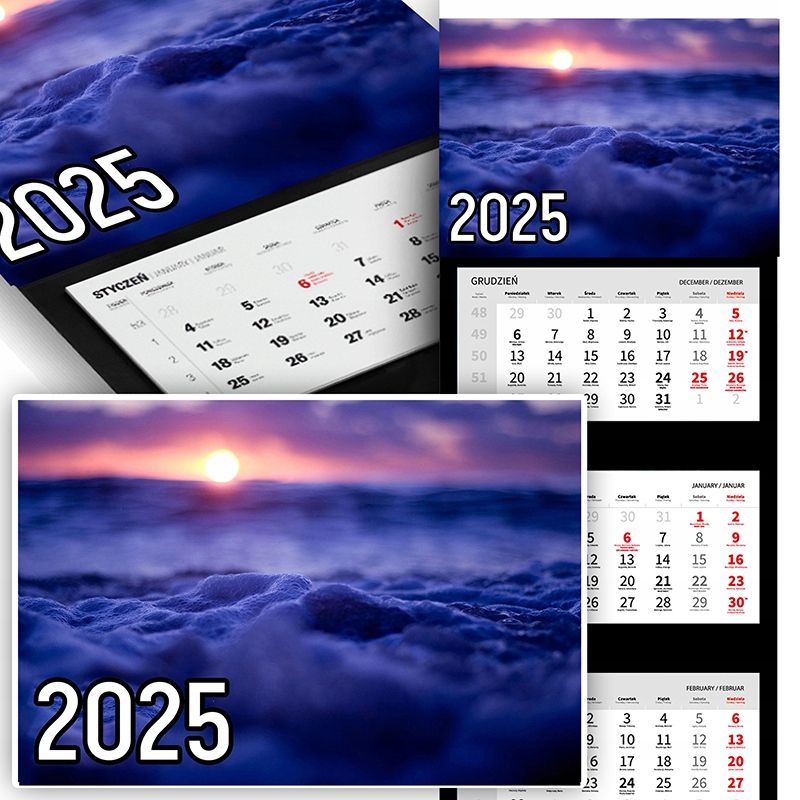 TRÓJDZIELNY KALENDARZ Na Ścianę 2025 Piękne KRAJOBRAZY Ocean Morze Wzory - ERLI.pl
