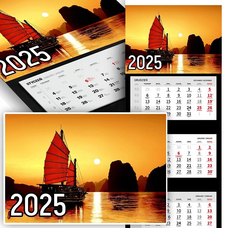 TRÓJDZIELNY KALENDARZ Na Ścianę 2025 Piękne KRAJOBRAZY Ocean Pejzaże Wzory - ERLI.pl