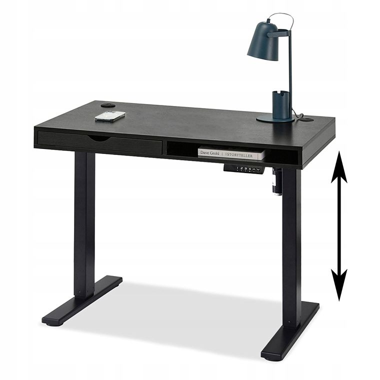 PODNOSZONE ELEKTRYCZNIE BIURKO Z USB I SZUFLADĄ OTSO 100 CZARNE ...