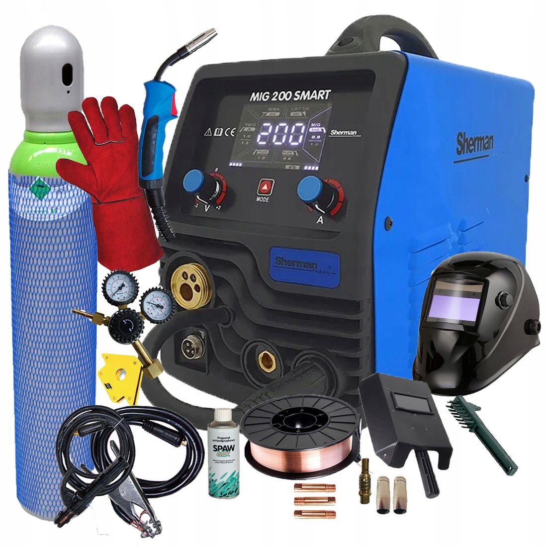 SPAWARKA MIGOMAT SHERMAN MIG 200 SMART 200A MMA TIG LIFT 3W1 ZESTAW - ERLI.pl