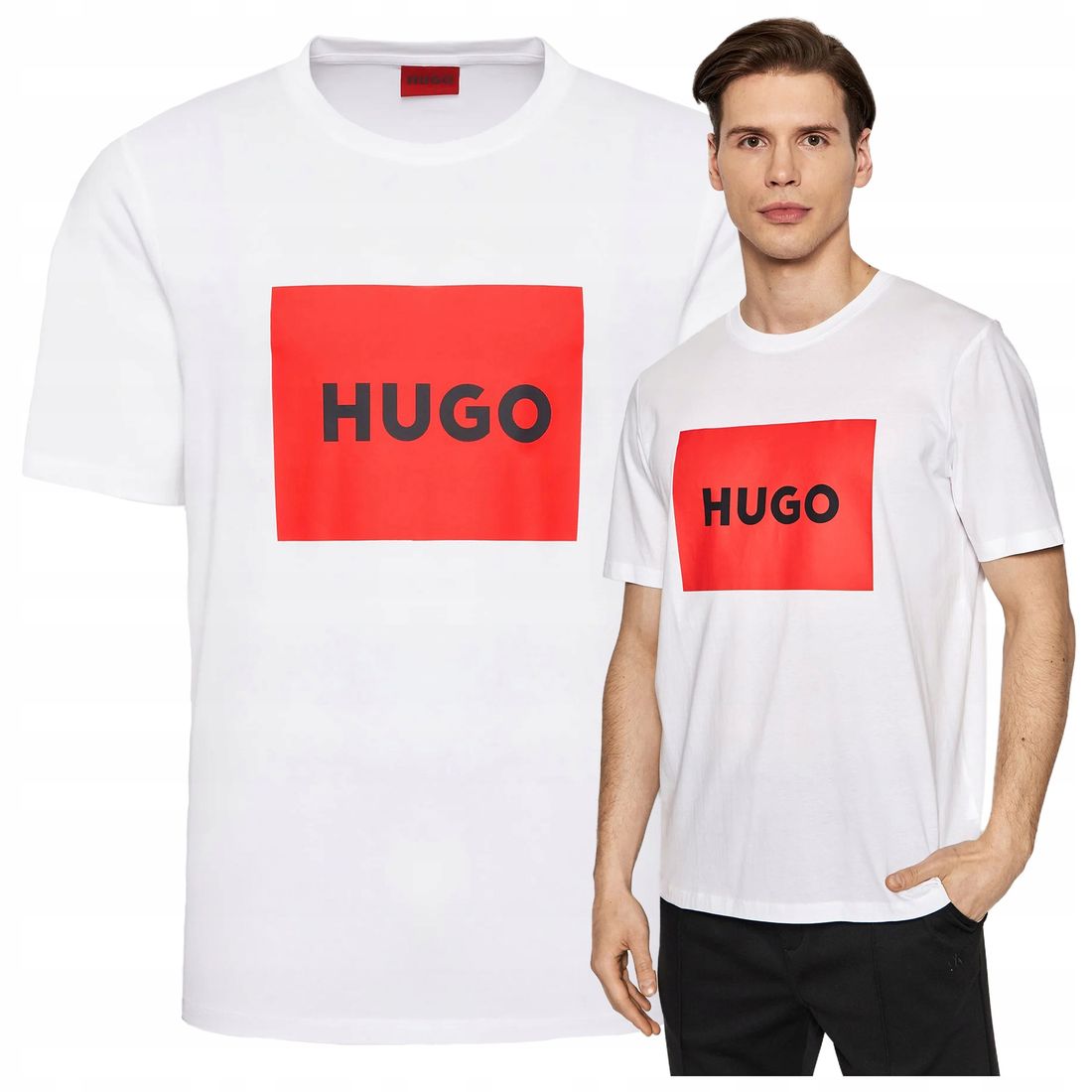 HUGO BOS biala koszulka meska hugo boss t shirt meski NAPIS elegancka r ...