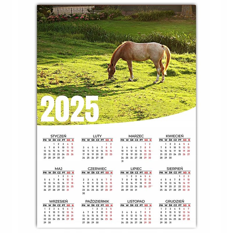 KALENDARZ ŚCIENNY PLAKATOWY 2025 50x70cm Na Prezent Ścianę ANIMAL Horse Wz – 220134532 - ERLI.pl