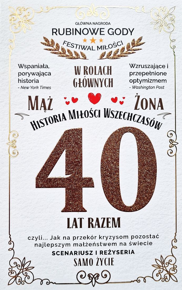 KARTKA NA 40 ROCZNICĘ ŚLUBU UPOMINEK DLA RODZICÓW ŻYCZENIA DLA DWOJGA ...