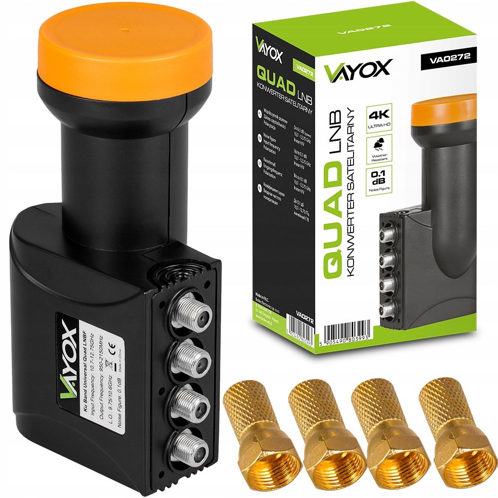KONWERTER SATELITARNY QUAD NA 4TV DEKODERY 4 WYJŚCIA MULTIROOM 4K VAYOX – 139428324 - ERLI.pl