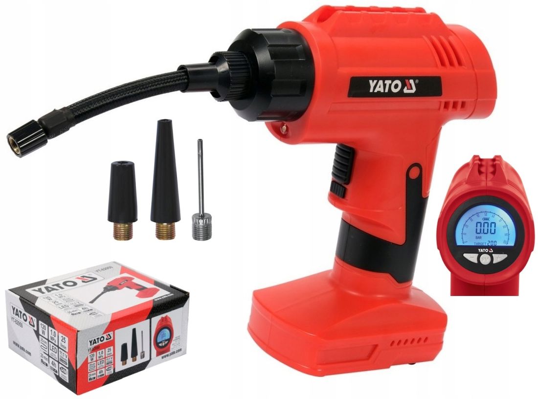 YATO KOMPRESOR AKUMULATOROWY PISTOLET LED 120W - ERLI.pl