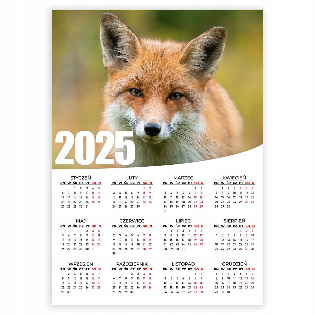 KALENDARZ PLAKATOWY 2025 LIS ZWIERZĘTA NATURA LAS 50x70 Na Ścianę Wzory – 219681094 - ERLI.pl